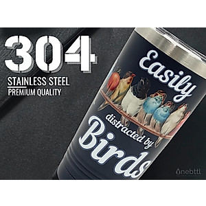 Onebttl Bird Watching Tumbler, 20oz Stainless Steel Insulated with Lid & Straw, Gift Card & Box Included, Perfect for Bird Lovers & Watchers, Birthday Gift - 360 Black