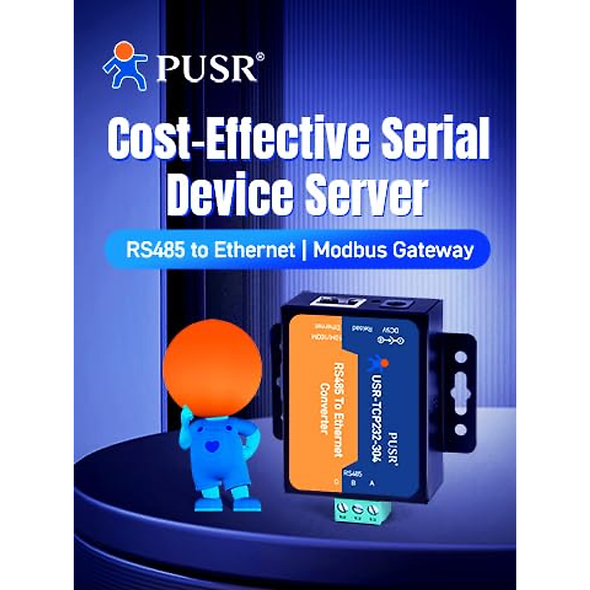 PUSR TCP232-304 RS485 to TCP/IP Converter Serial Device Server Support Modbus Gateway Built-in Webpage RS485 to Ethernet Converter