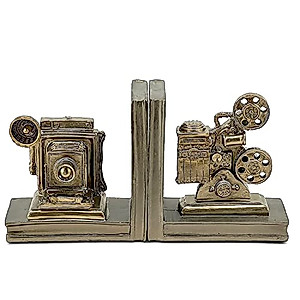 Bellaa Decorative Bookends Vintage Antiques Camera Projector Book Ends Office Library Bookshelves Support Artist Designer Photographer Art Director Creative Gifts Boho Farmhouse Home Decor