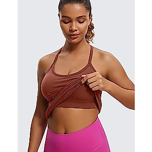 CRZ YOGA Seamless Workout Tank Tops for Women Racerback Athletic Camisole Sports Shirts with Built in Bra Jujube Brown X-Large