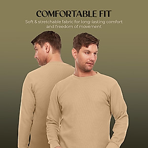 JMR Men's Thermal Shirt Heavy Weight Long Sleeve Waffle Crew Neck Top Underwear, Colors, Sizes (Khaki, 3X-Large)