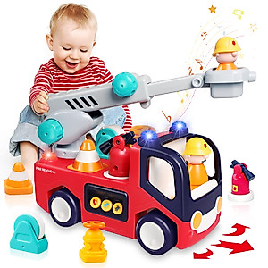 Fartoier Baby Toys 12-18 Months Fire Truck Musical Toys for 1 2 3 Year Old Boys Girls with Fireman/Ladder/Light, Early Educational Infant Toddler Toys 6 to 12 Months Birthday Ages 1-3
