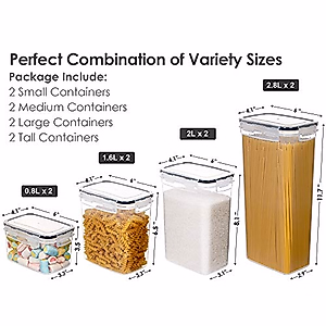Airtight Food Storage Containers with Lids, CHEFSTORY 8 PCS Plastic Storage Containers for Kitchen & Pantry Organization and Storage,Dry Food Canisters for Flour, Sugar and Cereal