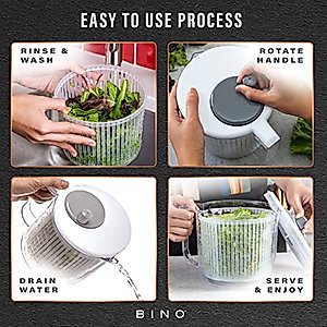 BINO | Salad Spinner - 2.6 Qt | Small Manual Lettuce Spinner with Built-in Draining System | Salad Spinner, Colander, and Water Pitcher in One | Fruit & Vegetable Basket Colander | Kitchen Gadgets