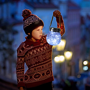 2 Pack Hanging Outdoor Solar Lights, 30 LED Outdoor Decorative Crackle Mason Jar Glass Lamp, Waterproof Solar Lanterns with Handle for Garden, Yard, Porch, Tree, Tabletop Decorations (White)