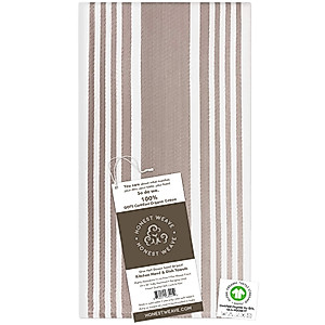 HONEST WEAVE GOTS Certified Organic Cotton Kitchen Hand and Dish Towel Sets - Oversized 20x30 inches, Fully Hemmed, in Designer Colors, 6-Pack, Sand Stripe