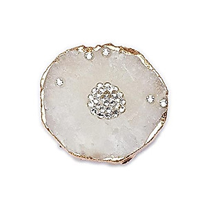 White Agate Stone Crystal Phone Grip Premium Phone Stand Druzy Quartz Healing Crystal Natural Gemstone with Gold Trim and Crystal Design Phone Grip Stand Mount Holder for Smart Phones and Tablet