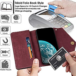 Galaxy A51 4G/M40S Wallet Case with Wristlet&Shoulder Strap,Auker 9 Card Holder Flip Leather Crossbody Zipper Purse Case Bag Magnetic Stand Hidden Pocket Wallet Clutch Case for Women Samsung A51(4G)