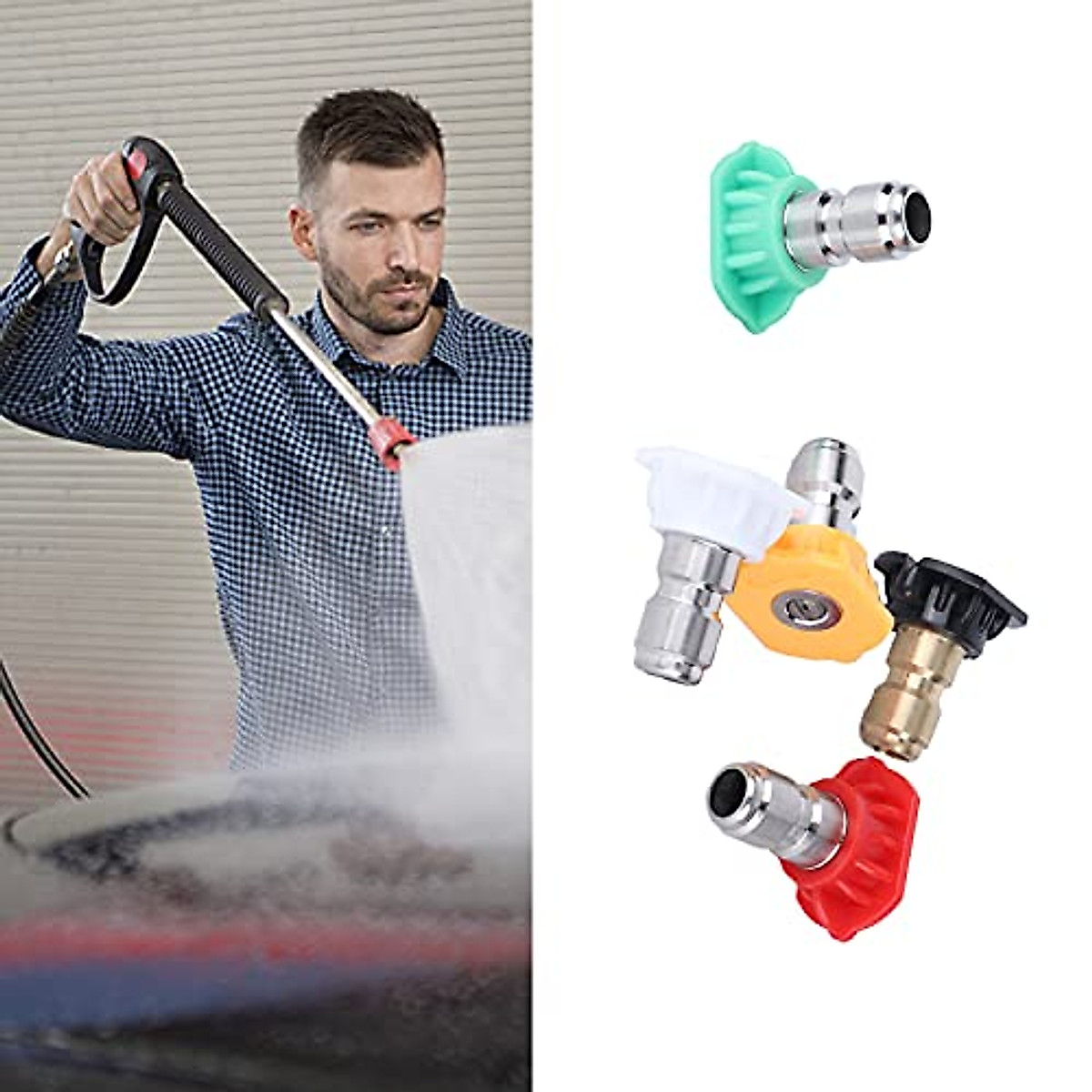 Pressure Washer Tip, Stainless Steel 5PCS Pressure Washer Nozzle for Sidewalk for Washing Car for Garden