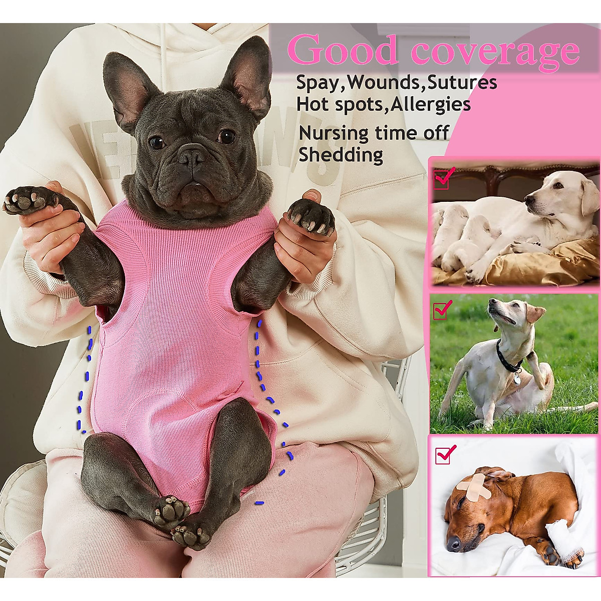 Wabdhaly Dog Surgery Recovery Suit for Female Spay,Puppy Surgical Recovery Zip Up Suit,Anti-Licking Bodysuit for Abdominal Wounds,Cone Alternative Recovery Blank Suit for Dogs