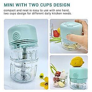 KONBANZE 2-CUP Electric Portable Mini Garlic Onion Chopper Crusher Small Food Processor Mini Food Processor Masher USB Charging Food Vegetable Cutter Kitchen Gadgets (GREEN)