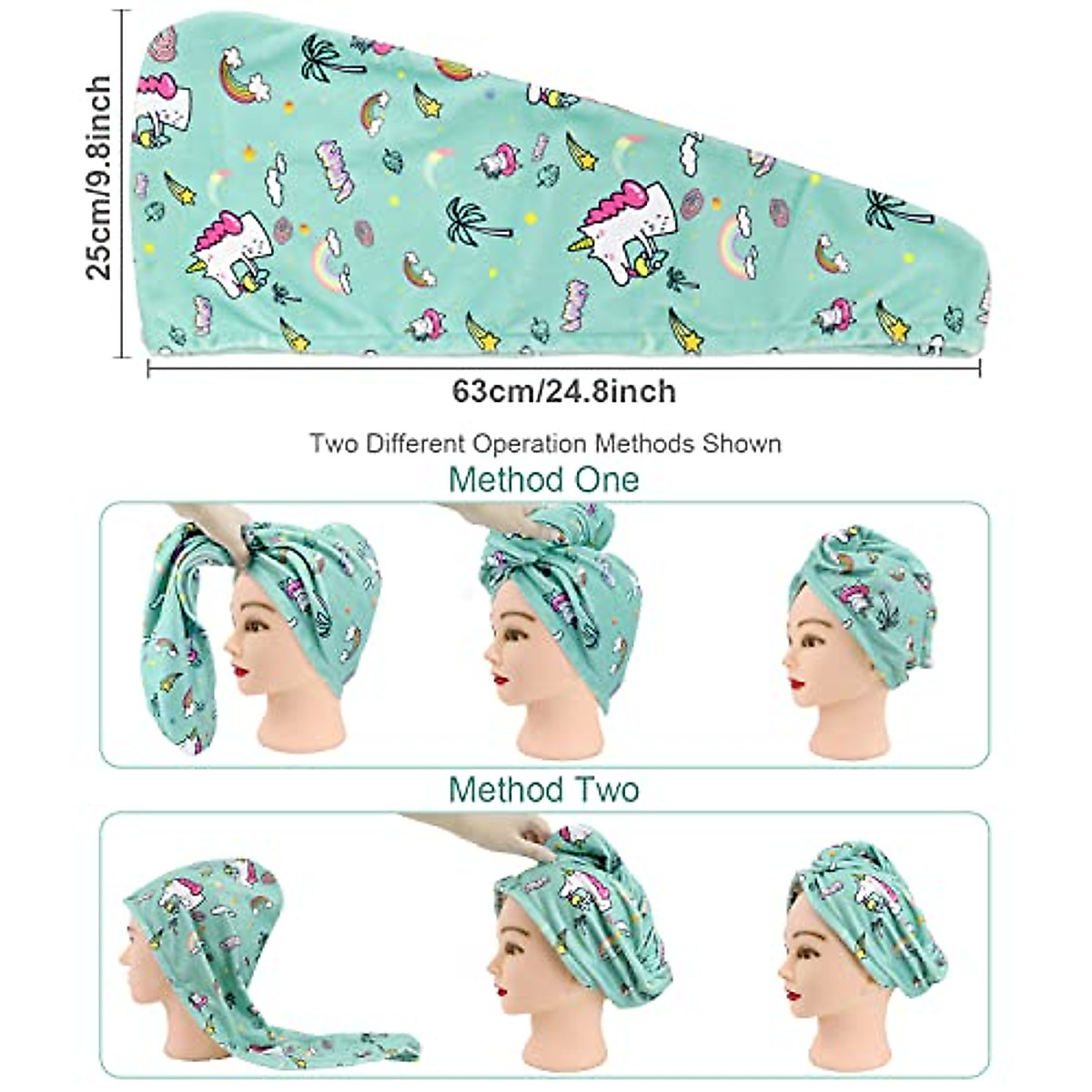 FAISOTY 3Pcs Microfiber Hair Towel for Kids, Quickly Drying Hair Towel with Button Using for Wet Hair Drying for Kids/Girls/Women