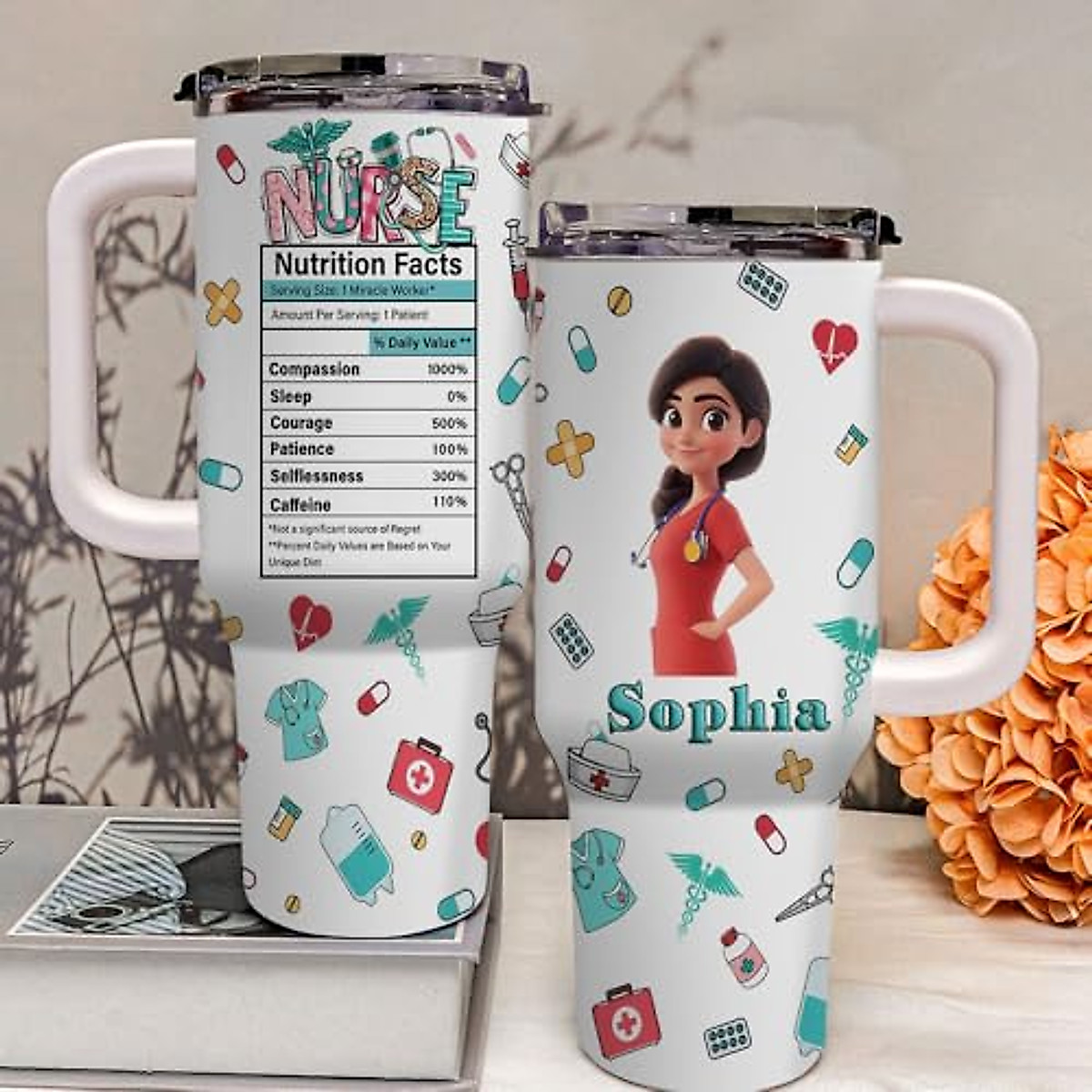 Personalized Nurse Tumbler 40oz -addiction recovery-Custom Name Insulated Travel Mug with Handle & Straw, Gift for Nurses, Medical Workers, Appreciation, Mother's Day 7H4fMa