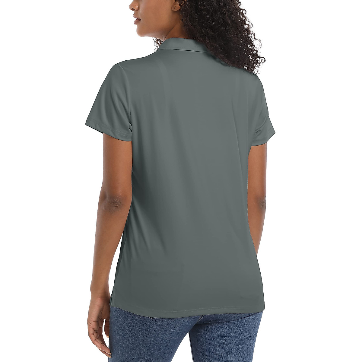 TACVASEN Women's Polo Sun Protection Athletic Shirts Short Sleeve Golf Shirt 3-Buttons Collared Tops, Dark Grey, S