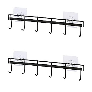 2Pack of Wall Hooks Mount Coat Hat Hook Black Rack with 6 Hooks Coffee Cup and Mug Rack Key Hanger Clothes Holder Coffee Mug Holder Kitchen Bathroom Housekeeper Home Organizer Door Hook (2, Black)