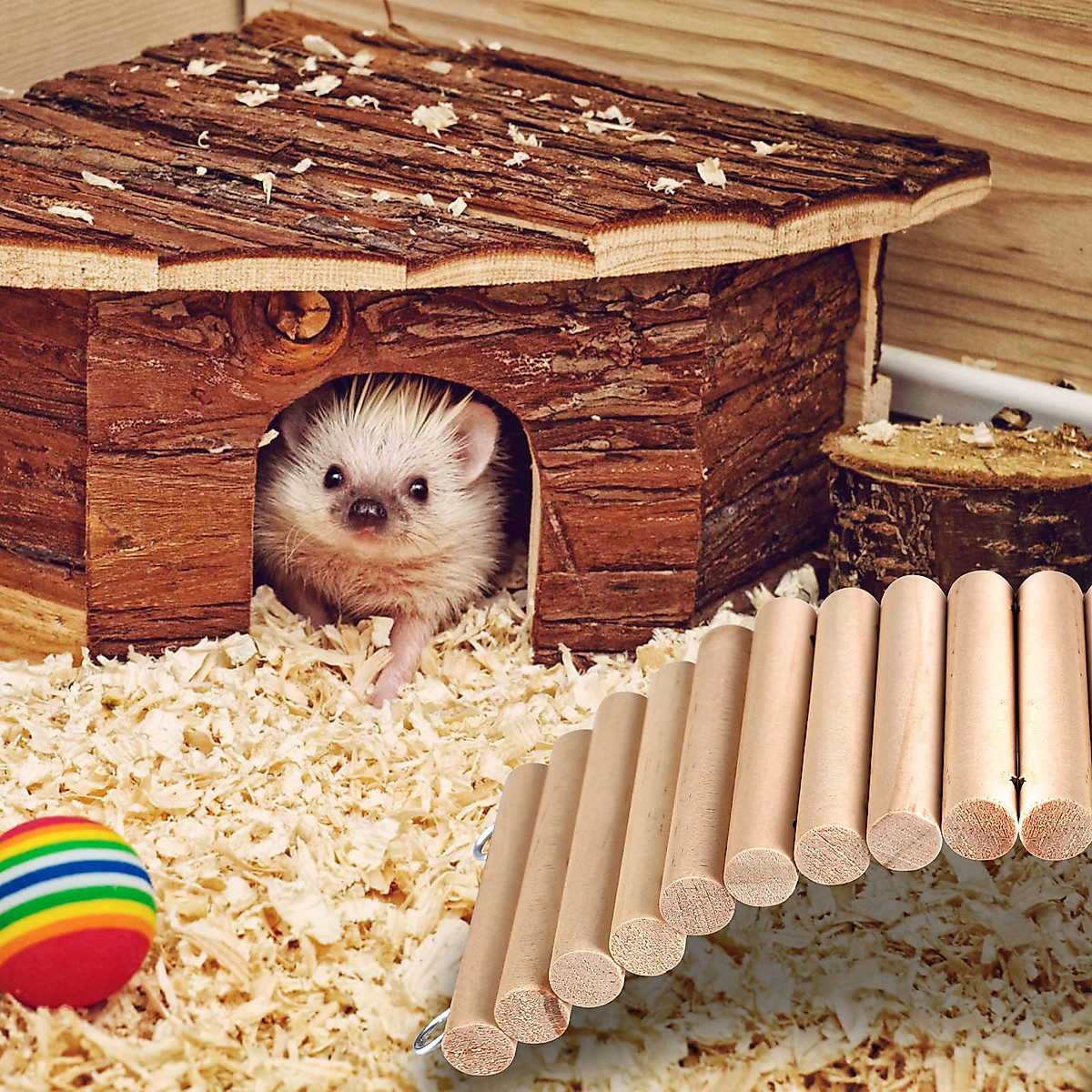 Hamster Wooden Pet Ladder Bridge: 3 Pieces Wooden Hamster Suspension Ladder Bridge, Bendable Cage Habitat Toy, Climbing Ladder & Fence Bundle for Hamster Chinchilla Mice Gerbil and Other Small Animals