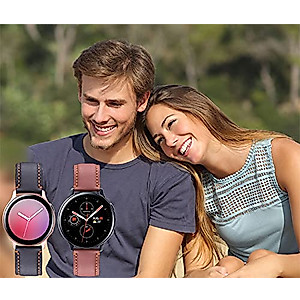 Galaxy Watch Active 2 Bands 2 Pack, Compatible with Samsung Galaxy Active 2 Watch Band, for Galaxy Watch Active 2 40mm/active 2 44mm/active, 20mm Leather Men Women Bands(Black+Brown)