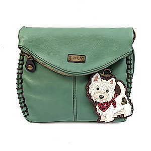 Chala Charming Teal Crossbody Bag With Flap Top and Zipper or Shoulder Handbag (Teal_ Westie)