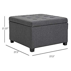 HOMCOM Fabric Tufted Storage Ottoman with Flip Top Seat Lid, Metal Hinge and Stable Eucalyptus Wood Frame for Living Room, Entryway, or Bedroom, Gray