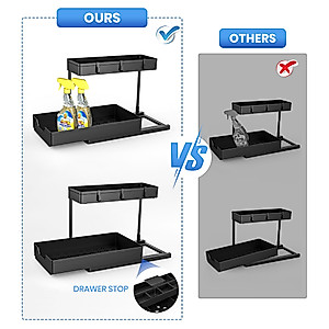 Under Sink Organizers and Storage, 3 Pack of 2-Tier Multi-Use Cabinet Organizers with Sliding Drawers, Hooks and Hanging Cups, Under Sink Organizers for Kitchen and Bathroom Home Organization(Black)