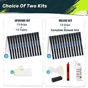 SAPLIZE Classic Rubber Golf Grips 13 Pack, High Feedback, Non-Slip, 13 Grips with 15 Tapes, Midsize, Blue, CC01 Series