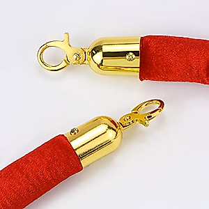 CZWESTC 2 pcs Red Velvet Stanchion Rope,Crowd Control Rope Barrier with Polished Gold Hooks for Oscar Party Decorations,VIP Sign,Red Carpet Events, Car Shows, and Upscale Affairs.