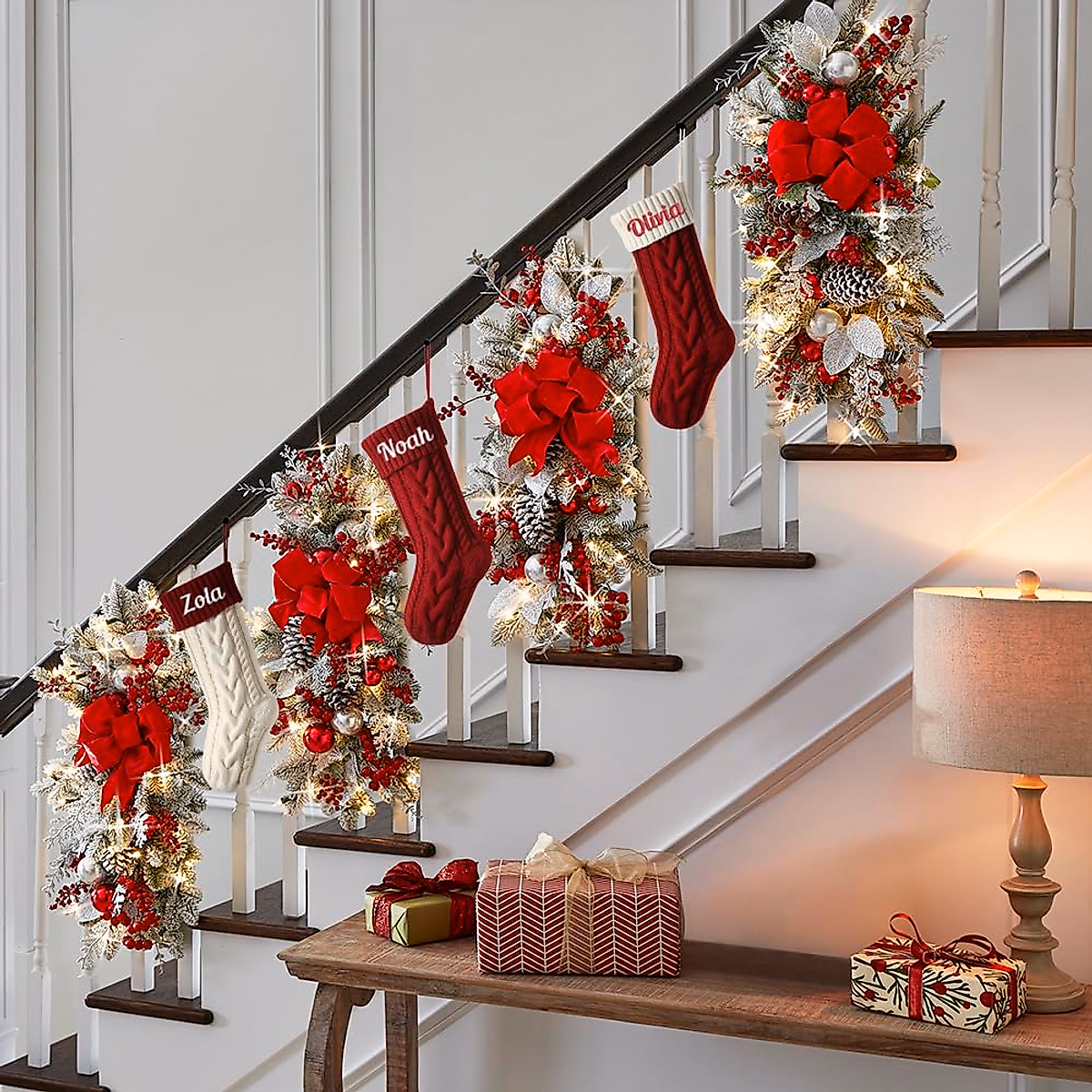 Personalized Christmas Stockings Custom Name Christmas Stockings Large Xmas Stockings with Name 18 inch Knitted Fireplace Hanging Stocking Bulk for Kids, Family Christmas Holiday Party Decor,1pc