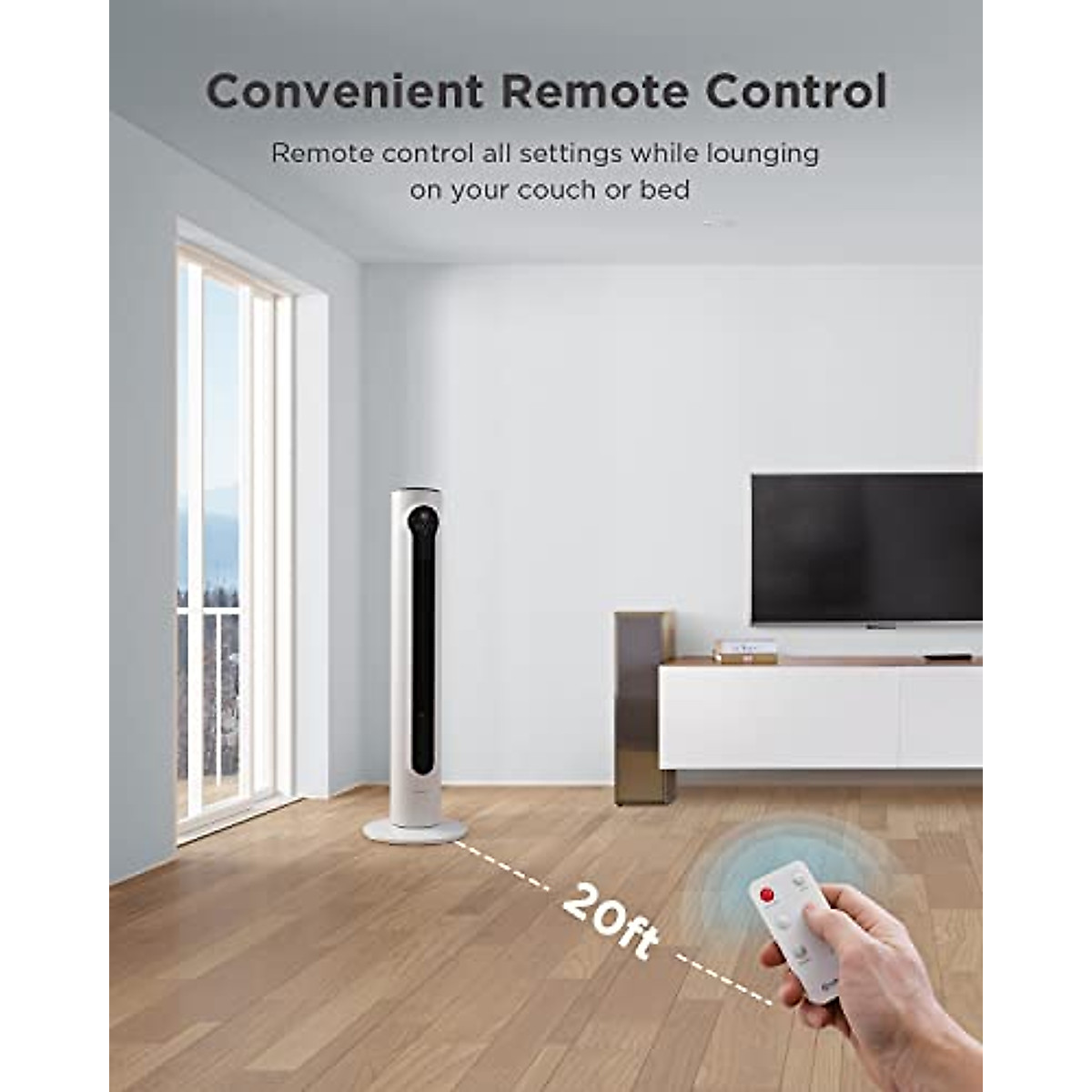 AIRMATE Tower Fan with Remote, 90° Oscillating Bladeless Fan, 42in Silent Standing Fan, 3 Modes 8 Speeds, LED Display Touchpad, 8H Timer Floor Fan for Bedroom Dorm Home Office, Washable & Portable