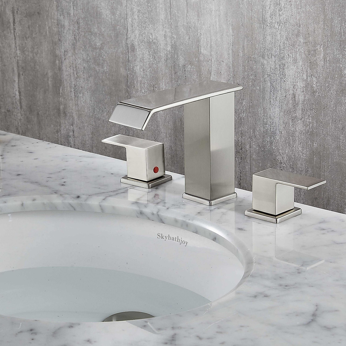 Skybathjoy Bathroom Faucet 3 Holes 8 Inch Two Handles Lavatory Vanity Sink Faucet Widespread Bathroom Sink Faucet, Waterfall Bathroom Sink Faucet with Pop up Drain&Supply Hoses