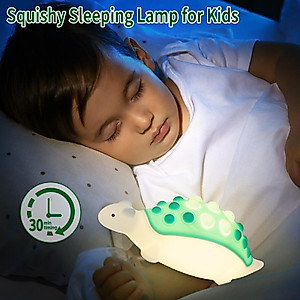 SALUOKE Dinosaur Kids Night Light,Silicone Nursery Dino Lamp with Pop Bubble,7 Nightlight Modes Rechargeable Bedside Touch Lamp,Baby Room Decor,Cute Lamp Dinosaurs Gifts for Toddler(Green)