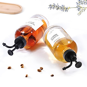 Coffee Syrup Dispenser for Coffee Bar, Set of 2 Simple Glass Syrup Bottle w 84 Labels and Bamboo Tray, 16.9 oz 500ml Syrup Pump Dispenser, Syrup Dispenser Black, Christmas Gifts