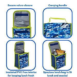 RALME Ocean Blue Camo Shark Backpack Set for Boys, 16 inch, 6 Pieces - Includes Foldable Lunch Bag, Water Bottle, Key Chain, & Pencil Case