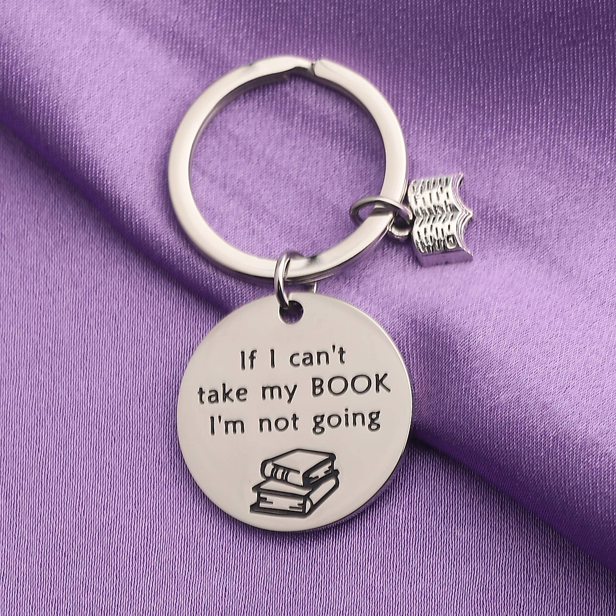 BEKECH Book Lover Gift Bookworm Gift If I Can't Take My Book I'm Not Going Keychain Reading Book Jewelry for Reader Writers Bibliophile Librarian (silver)