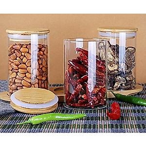 Glass Food Storage Jar Set of 2 (12 oz) BPA Free Clear Glass Canister with Airtight Seal Bamboo Lid Bulk Food Storage Containers for Cereal Tea Coffee Spice Sugar Cookies Nuts Candy