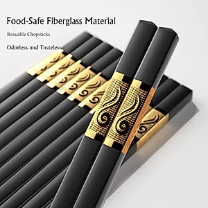 10 Pairs Reusable Chopsticks Dishwasher Safe,9.5 Inch Fiberglass Chop Sticks Multipack Metal Japanese Korean Chopsticks for food
