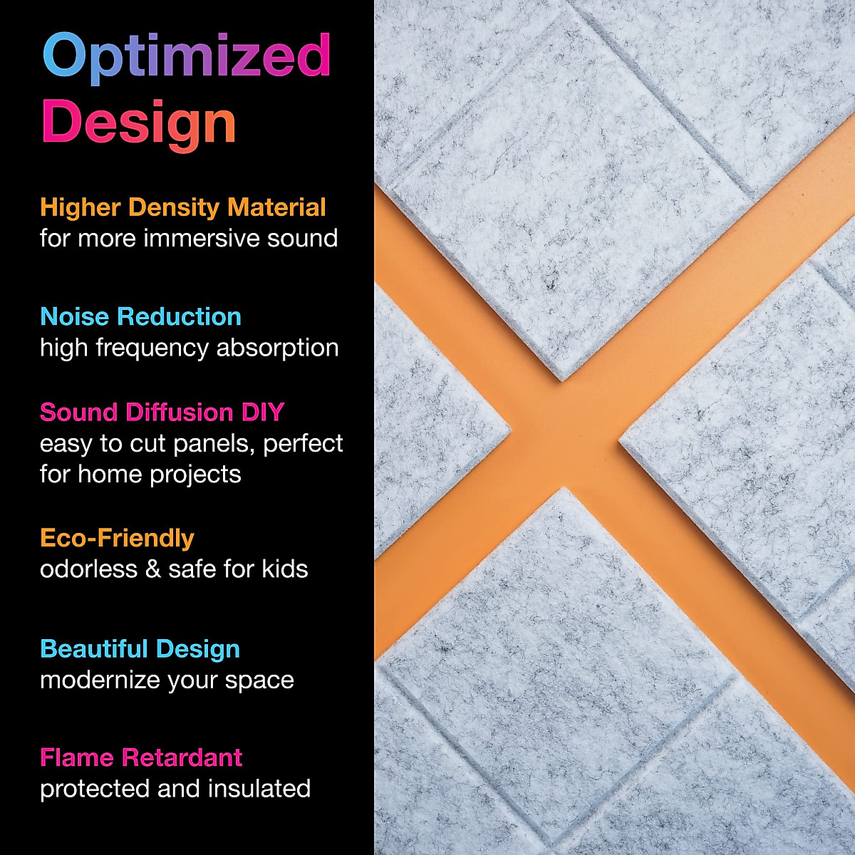 12 X 12 X 0.4 Inches Acoustic Soundproofing Insulation Panel Bevled Edge Tiles, Acoustic Treatment Used in Home & Offices, 9 Blocks Square Design for Home and Office (12 Pack, Silver Grey)