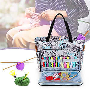 CURMIO Knitting Tote Bag, Yarn Storage Bag with Pockets for Crochet Hooks, Knitting Needles, Knitting Project and Accessories, Dandelion (Bag Only, Patented Design)