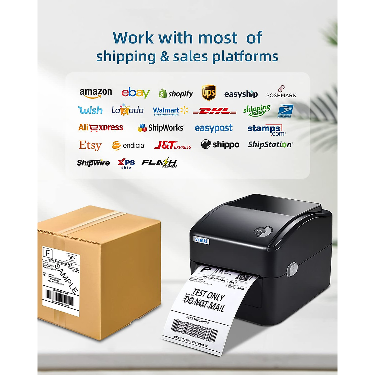 VRETTI Shipping Label Printer, Thermal Label Printer for Shipping Packages, 4x6 Barcode Label Printer Compatible with Windows & Mac System, Label Maker Machine for Small Business UPS Ebay Amazon label
