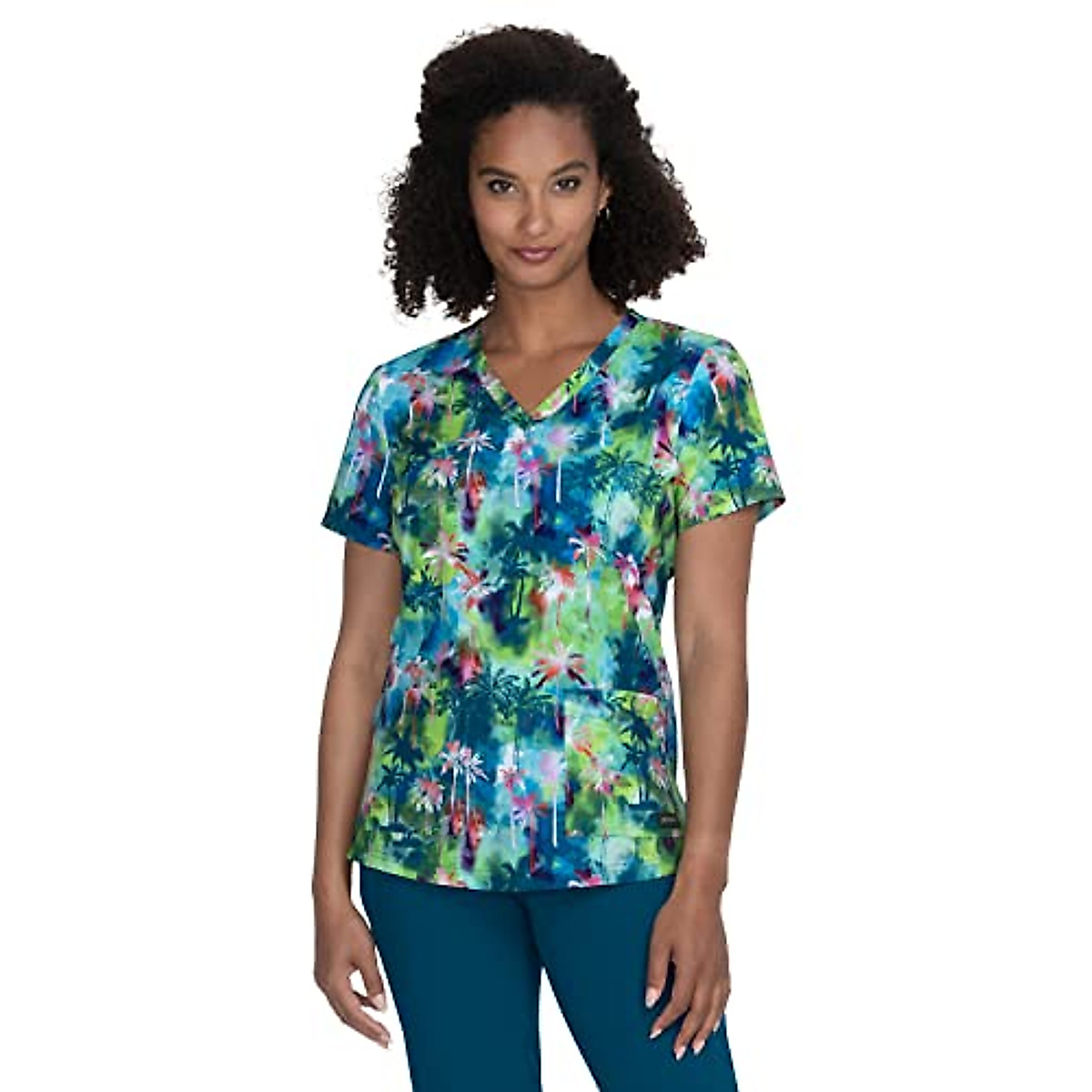 KOI Planet 1079PR Women's Isla Scrub Top Palm Oasis XL
