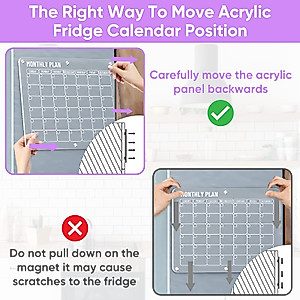 PTSPDP Monthly Acrylic Magnetic Calendar for Fridge, 16"x12" Clear Magnetic Fridge Calendar Dry Erase Board for Fridge & Wall Includes 6 Markers and 1 Rag