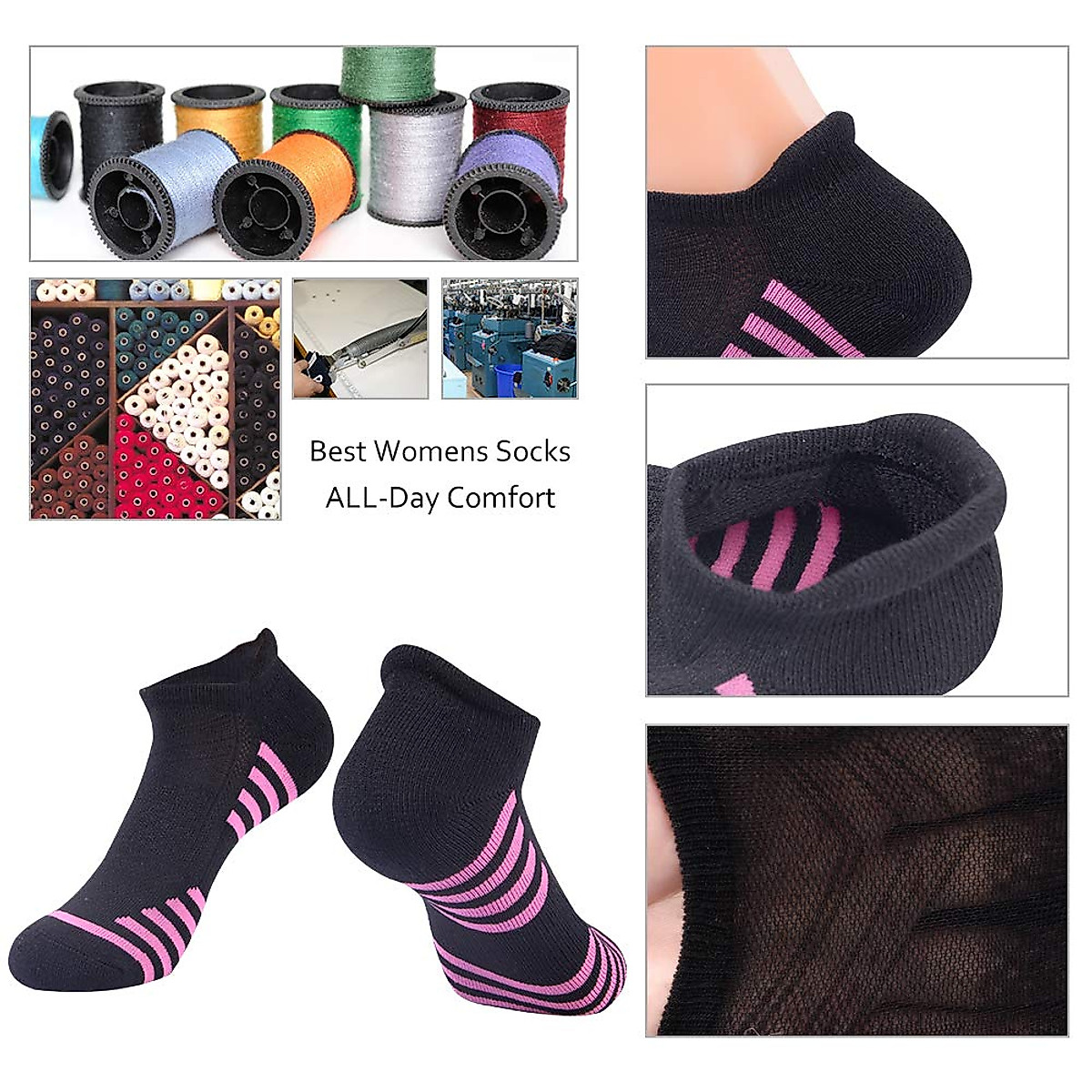 FUNDENCY 6 Pack Women Ankle Athletic Socks Low Cut Breathable Running Tab Socks with Cushion Sole