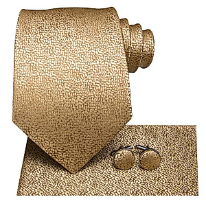 Dubulle Solid Color Mens Gold Necktie with Handkerchief Cufflinks Gold Ties Set for Men and Pocket Square Suit Ties Wedding