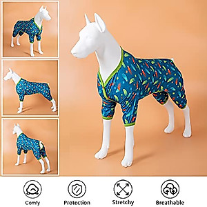 LovinPet Pet Shirts, Bottoming Dog Shirt for Dog Coats, Anti Licking, Anxiety Calming Onesies for Dogs, Elastic Super Dinos Face Shooting Stars Navy Large Breed Dog Clothes 3XL