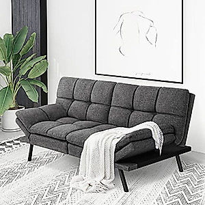 IULULU Futon Sofa Bed, Modern Convertible Sleeper Couch Daybed with Adjustable Armrests for Studio, Apartment, Office, Small Space, Compact Living Room, Dark Gray