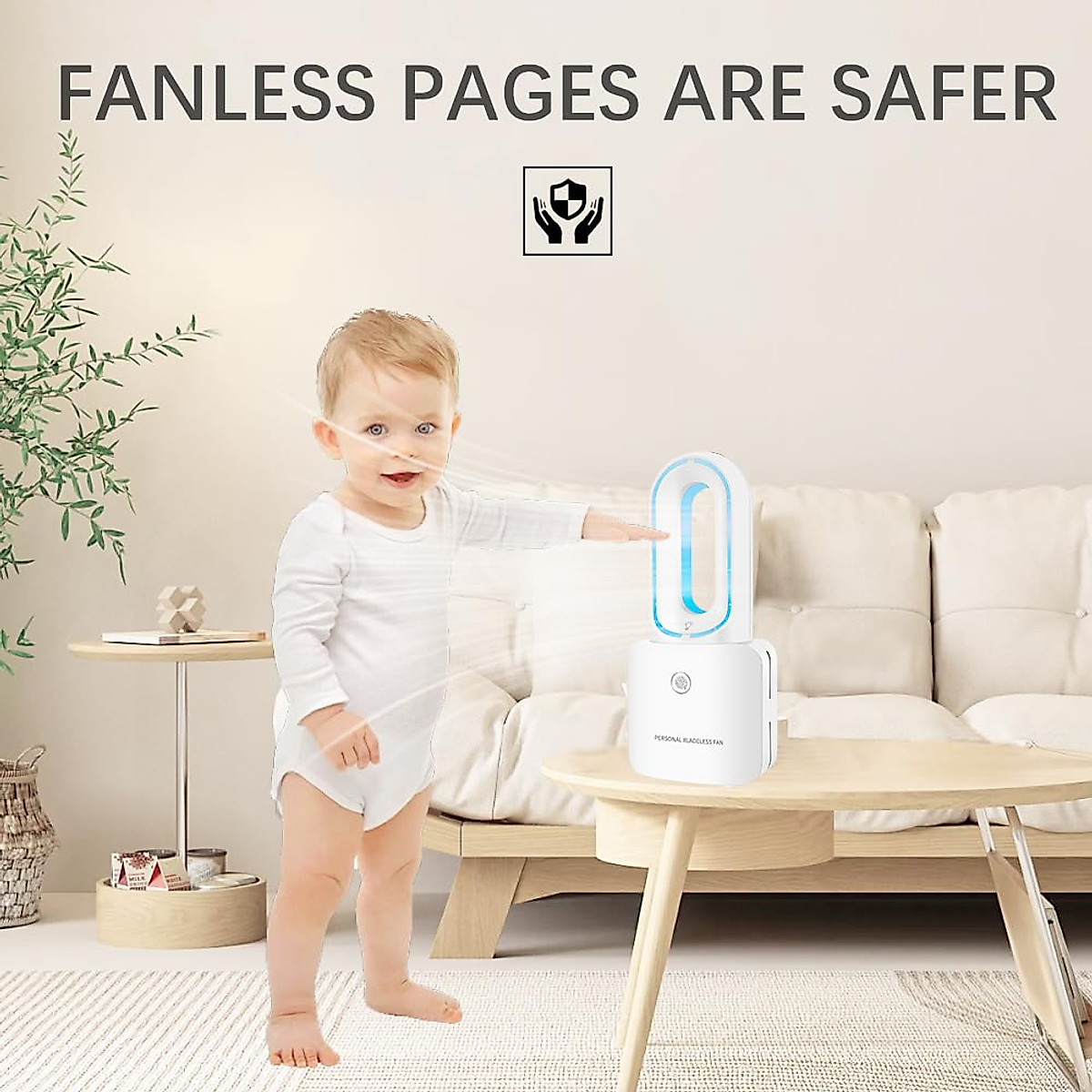 Bladeless Desk Fan USB Small Rechargeable Fan Quiet Office Fan 12 Inch 4 Speeds Touch Control Easy to Clean Desk Fan Small Quiet Ideal for Home Office Travel