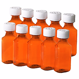 Plastic Amber Liquid Medicine Bottles with Child Resistant Caps 2oz Pack of 10 Oval Pharmaceutical Prescription Dispensing Bottle with Safety lids - Light-sensitive Pharmacy Container (2oz. 10 Pack)