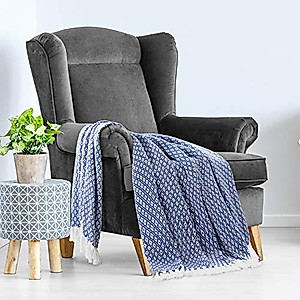 Americanflat 100% Cotton Throw Blanket for Couch - 50x60 Blue and White Throw Blanket for Bed, Sofa, or Chair - Machine Washable, All Seasons Neutral Lightweight Blanket Indoor or Outdoor Use