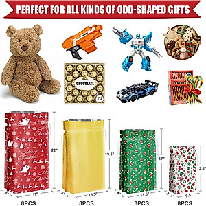 Christmas Drawstring Gift Bags with Tags - 32 PCS Stand Up Thanksgiving Gift Bags Assorted Sizes Large Medium Small Foil Gift Wrapping for Birthday, Goodies, Xmas Holiday Party Decorations Supplies