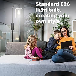 PAZZO LED Floor Lamp, Industrial Standing Lamp with Glass Lampshade, Ideal for Living Room, Bedroom, and Office, Matte Black Finish (Includes Remote Control)