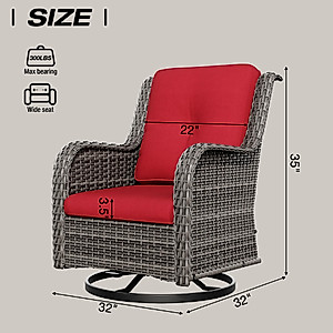 Joyside Outdoor Swivel Rocker Patio Chair - Outdoor Wicker Glider Rocking Chair with Olefin Fabric Cushions Suitable for Porch Deck and Backyard(Mixed Grey/Red)